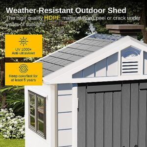 EAST OAK Outdoor Storage Shed, 7×4×8.2 FT Waterproof Resin Tool Shed with Window, 152Cu.ft Outside House Shed for Garden, Patio, Lawn Mower, Bikes