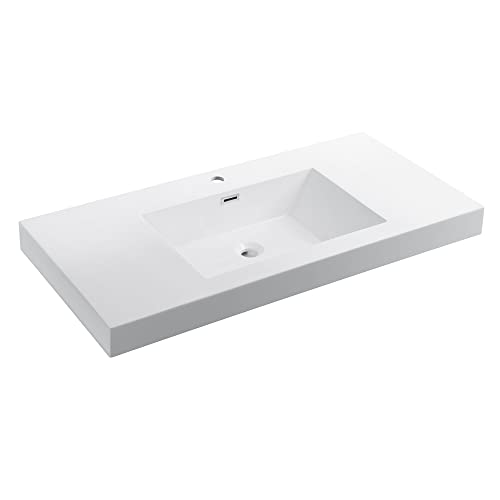 Dowell Single Topmount Bathroom Vanity Basin - White Resin, 48 x 18