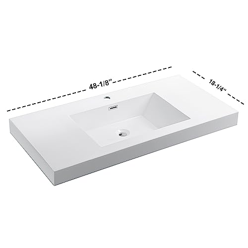 Dowell Single Topmount Bathroom Vanity Basin - White Resin, 48 x 18