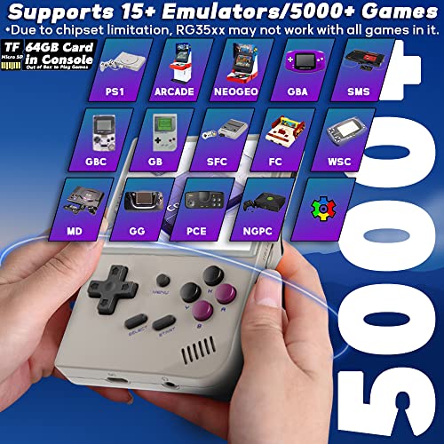 RG35XX Handheld Game Console 3.5 inch IPS Retro Games Consoles Classic Emulator Hand-held Gaming Console Preinstalled Hand Held Video Games System with Portable Case 64GB Retro Gray