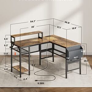 ErGear L Shaped Computer Desk with USB Charging Port and Power Outlet, 55 inch Corner Desk with Storage Shelves, 2 Person Long Gaming Table Modern Home Office Desk