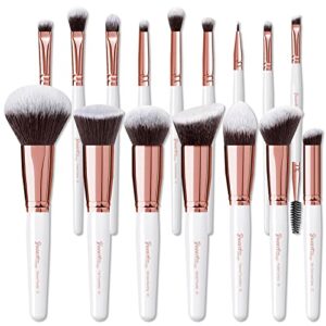 bueart design 16pcs ultra soft pearl white labeled rose gold makeup brushes set make up brushes face brush foundation powder blending blush brushes