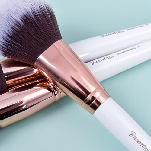 Bueart Design 16Pcs ULTRA SOFT Pearl white labeled Rose Gold Makeup Brushes set Make up brushes face brush Foundation Powder Blending Blush brushes