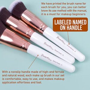 Bueart Design 16Pcs ULTRA SOFT Pearl white labeled Rose Gold Makeup Brushes set Make up brushes face brush Foundation Powder Blending Blush brushes