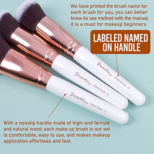 Bueart Design 16Pcs ULTRA SOFT Pearl white labeled Rose Gold Makeup Brushes set Make up brushes face brush Foundation Powder Blending Blush brushes