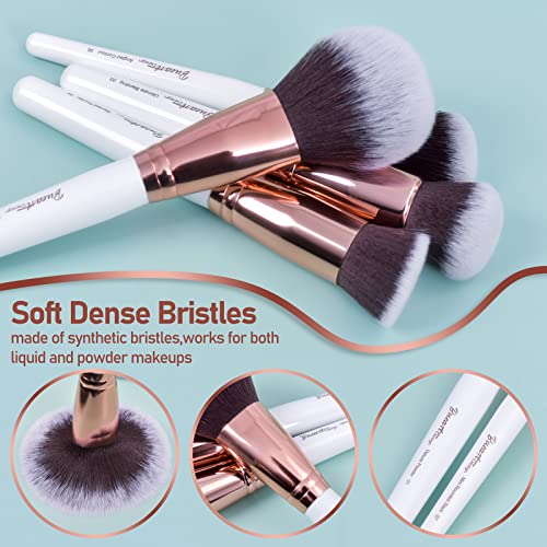 Bueart Design 16Pcs ULTRA SOFT Pearl white labeled Rose Gold Makeup Brushes set Make up brushes face brush Foundation Powder Blending Blush brushes