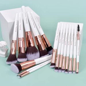 Bueart Design 16Pcs ULTRA SOFT Pearl white labeled Rose Gold Makeup Brushes set Make up brushes face brush Foundation Powder Blending Blush brushes