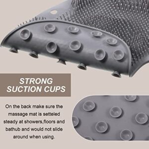 Rtteri 2 Pieces Shower Foot Scrubber Mat Silicone Shower Foot Massager Back Washer for Shower Back Scrubber Exfoliate Feet Scrubber with Non Slip Suction Cups Foot Cleaner for Men Women, Gray, Khaki