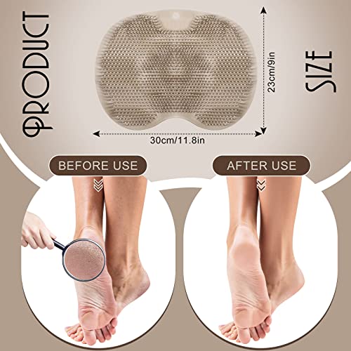 Rtteri 2 Pieces Shower Foot Scrubber Mat Silicone Shower Foot Massager Back Washer for Shower Back Scrubber Exfoliate Feet Scrubber with Non Slip Suction Cups Foot Cleaner for Men Women, Gray, Khaki