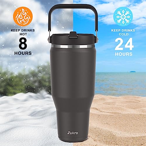 Zukro 40 OZ Tumbler With Flip Straw, Leak Proof Stainless Steel Tumbler with Top Handle Lid, No Sweat Insulated Water Bottle Fit in Cup holder for Home, Outdoors, Keep Drinks Cold 24 hours, Carnelian