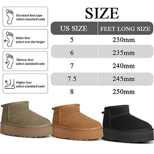 WICDIC Platform Mini Boot For Women Short Ankle Boot Fur Fleece Lined Sneakers Classic Ultra Snow Platform Anti-Slip Boot For Outdoor