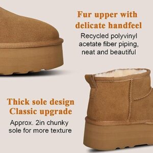 WICDIC Platform Mini Boot For Women Short Ankle Boot Fur Fleece Lined Sneakers Classic Ultra Snow Platform Anti-Slip Boot For Outdoor