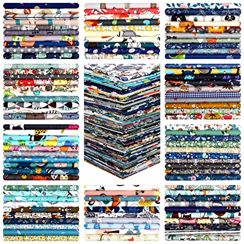 100 Pcs Cotton Fabric Square Patchwork Craft Fabric Scraps Quilting Fat Bundles Flower Animals Cartoon for DIY Sewing Cloths (Cute, 10 Inch)