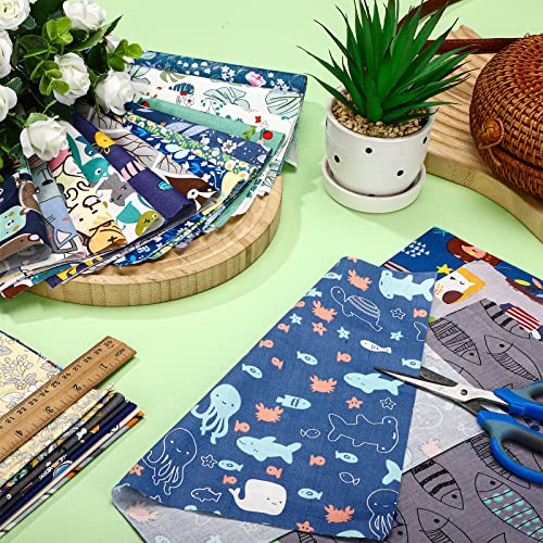 100 Pcs Cotton Fabric Square Patchwork Craft Fabric Scraps Quilting Fat Bundles Flower Animals Cartoon for DIY Sewing Cloths (Cute, 10 Inch)