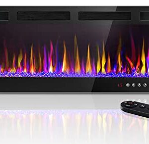 LEMBERI 50 inch Electric Fireplace Recessed and Wall Mounted,750/1500W Heater and Linear Fireplace with Touch Screen Control Panel, Timer,Remote Control,Adjustable Flame Color and Speed