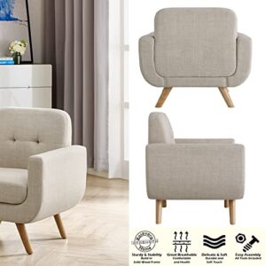 Rosevera Elena Contemporary Accent Armchair with Linen Upholstery Living Room Furniture, 1SEAT, Beige