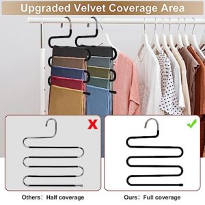 6 Pack Pants Hangers Space Saving, Non-Slip Velvet Pant Hangers S-Shape Stainless Steel Jean Hangers Closet Organizers Clothes Hangers for Pants, Jeans, Trousers, Scarves, Shorts, Black