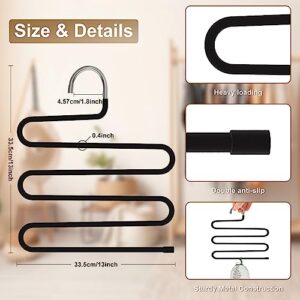 6 Pack Pants Hangers Space Saving, Non-Slip Velvet Pant Hangers S-Shape Stainless Steel Jean Hangers Closet Organizers Clothes Hangers for Pants, Jeans, Trousers, Scarves, Shorts, Black