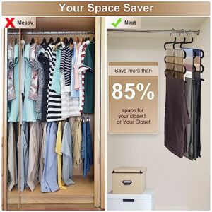 6 Pack Pants Hangers Space Saving, Non-Slip Velvet Pant Hangers S-Shape Stainless Steel Jean Hangers Closet Organizers Clothes Hangers for Pants, Jeans, Trousers, Scarves, Shorts, Black