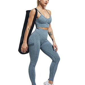 CHRLEISURE 3 Piece Butt Lifting Leggings for Women, Gym Workout Scrunch Butt Seamless Yoga Leggings (Black, DGray, Blue, M)-1