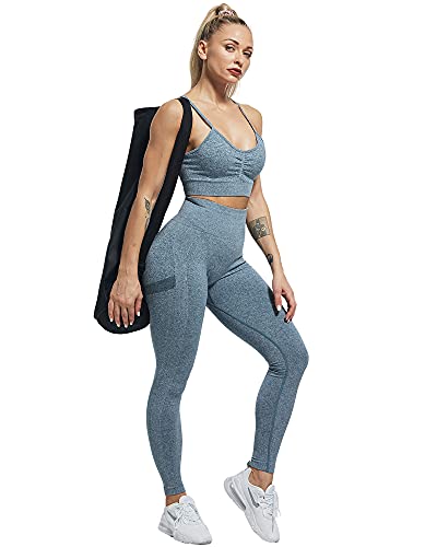 CHRLEISURE 3 Piece Butt Lifting Leggings for Women, Gym Workout Scrunch Butt Seamless Yoga Leggings (Black, DGray, Blue, M)-1