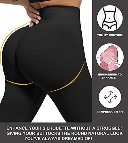 CHRLEISURE 3 Piece Butt Lifting Leggings for Women, Gym Workout Scrunch Butt Seamless Yoga Leggings (Black, DGray, Blue, M)-1