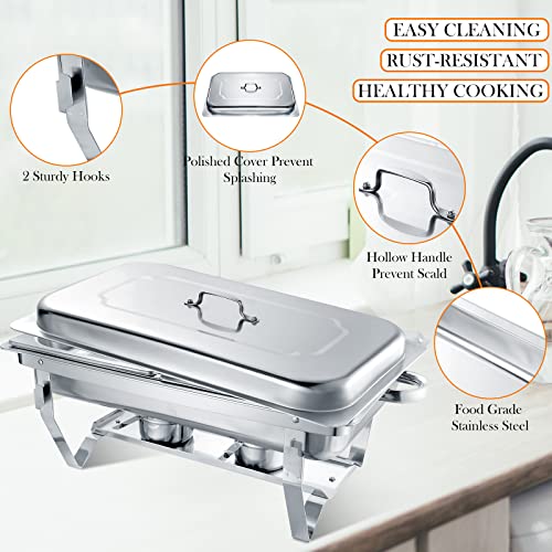 2 Pack 8 Quart Chafing Dish Buffet Set Half Size Stainless Steel Chafing Dishes Silver Rectangular Catering Chafer Warmer with Food Tray Lid and Fuel Holder for Wedding Party Banquet Catering Events