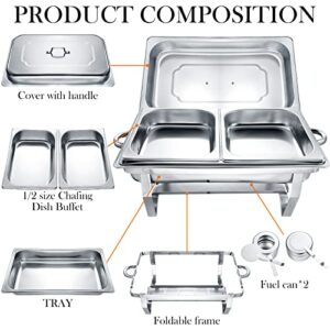 2 Pack 8 Quart Chafing Dish Buffet Set Half Size Stainless Steel Chafing Dishes Silver Rectangular Catering Chafer Warmer with Food Tray Lid and Fuel Holder for Wedding Party Banquet Catering Events