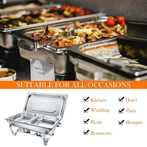 2 Pack 8 Quart Chafing Dish Buffet Set Half Size Stainless Steel Chafing Dishes Silver Rectangular Catering Chafer Warmer with Food Tray Lid and Fuel Holder for Wedding Party Banquet Catering Events