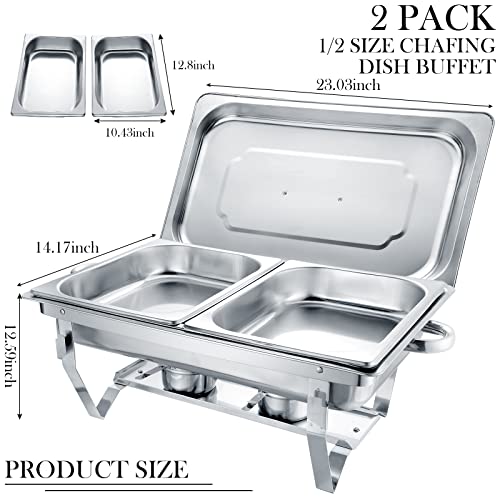 2 Pack 8 Quart Chafing Dish Buffet Set Half Size Stainless Steel Chafing Dishes Silver Rectangular Catering Chafer Warmer with Food Tray Lid and Fuel Holder for Wedding Party Banquet Catering Events