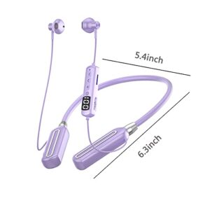 Idoravan Bluetooth Headphones, Neckband Bluetooth Headphones, Intelligent Digital Display, Around The Neck Bluetooth Headphones with Vibrate, Noise Cancelling Microphones, for Sports, Music (Purple)