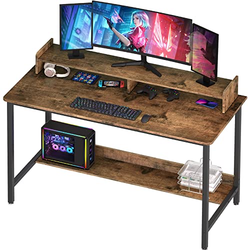 WOODYNLUX Computer Desk with Shelves, 43 Inch Gaming Writing Desk, Study PC Table Workstation with Storage for Home Office, Living Room, Bedroom, Metal Frame, Rustic.