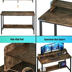 WOODYNLUX Computer Desk with Shelves, 43 Inch Gaming Writing Desk, Study PC Table Workstation with Storage for Home Office, Living Room, Bedroom, Metal Frame, Rustic.