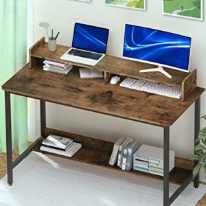 WOODYNLUX Computer Desk with Shelves, 43 Inch Gaming Writing Desk, Study PC Table Workstation with Storage for Home Office, Living Room, Bedroom, Metal Frame, Rustic.