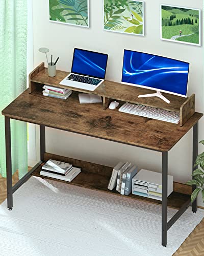 WOODYNLUX Computer Desk with Shelves, 43 Inch Gaming Writing Desk, Study PC Table Workstation with Storage for Home Office, Living Room, Bedroom, Metal Frame, Rustic.