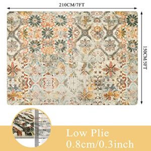 Lahome Boho Machine Washable Rugs - 5x7 Area Rugs for Living Room Non-Slip Throw Bedroom Rug Ultra-Thin Floral Print Dinning Room Rug Large Accent Distessed Floor Carpet for Entrance Kitchen Office