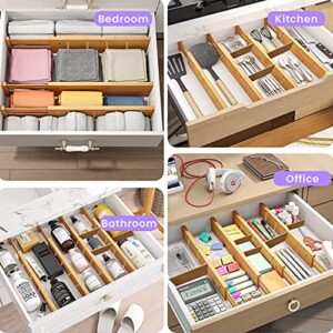 NuStar Technology 6 Pack Bamboo Drawer Dividers with 12 inserts – 16.3-22 Inches Expandable and Adjustable Drawer Dividers for Baby Clothes, Kitchen, Office, Organizer, with Non-Skid Grip