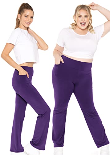 Women's DTY High Waist Bootcut Yoga Pants with Pocket Purple X-Large