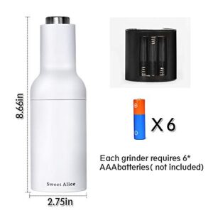 HAITRAL Electric Gravity Salt and Pepper Grinder Set, 2 Pack Electric Ceramic Core Mills Shaker, Battery Operated, One Hand Automatic Operation, Adjustable Coarseness, Black and White