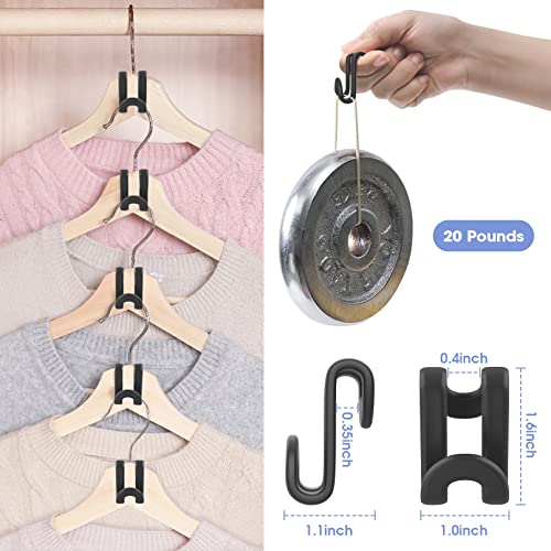 100Pcs Clothes Hanger Connector Hooks, Cascading Hangers Space Saving Plastic Hanger Hooks Space Saver Hanger Extender Clips for Velvet Wooden Plastic Metal Hangers Heavy Duty Clothes Closet, Black