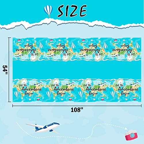 Adventure World Awaits Map Plastic Tablecloth - 2pcs 54*108" Travel Themed Table Decorations Supplies Bon Voyage Disposable Rectangle Table Cover for Baby Shower Birthday Graduation Retirement