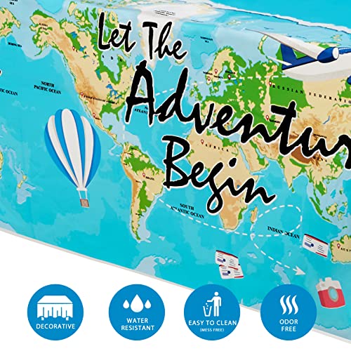 Adventure World Awaits Map Plastic Tablecloth - 2pcs 54*108" Travel Themed Table Decorations Supplies Bon Voyage Disposable Rectangle Table Cover for Baby Shower Birthday Graduation Retirement