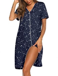 ekouaer womens nightshirt v neck ladies sleepwear shirts loose sleeve button pajama dress (black,star printed)