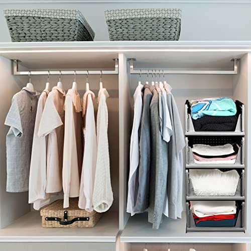 8 Pcs Stackable Storage Drawers Closet Organizers and Storage Foldable Closet Organizers Plastic Folding Box Shelves Collapsible Bin Baskets Container for Wardrobe Bathroom (Dark Gray)