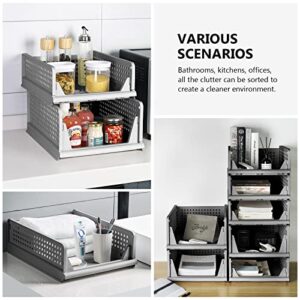 8 Pcs Stackable Storage Drawers Closet Organizers and Storage Foldable Closet Organizers Plastic Folding Box Shelves Collapsible Bin Baskets Container for Wardrobe Bathroom (Dark Gray)