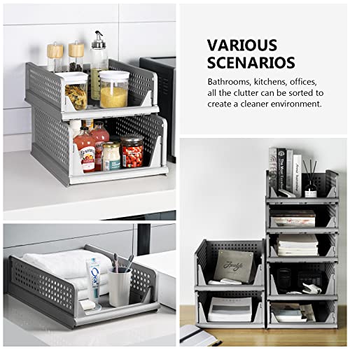 8 Pcs Stackable Storage Drawers Closet Organizers and Storage Foldable Closet Organizers Plastic Folding Box Shelves Collapsible Bin Baskets Container for Wardrobe Bathroom (Dark Gray)