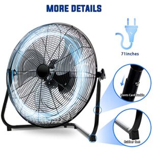 SUNNY FLAME 6000 CFM Floor Fan High Velocity,20 Inch 3-Speed Heavy Duty Metal Fan with Wall-Mounting System,360° Adjustable Tilting for Garage, Industrial, Commercial,Shop and Gym, Use for Home, Bedroom Outdoor/Indoor