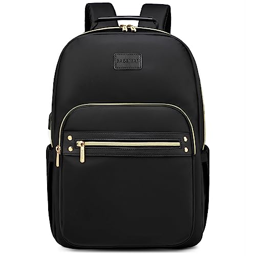 bagswan Laptop Backpack for Women Bookbag: 15.6 inch Work Computer Bags Stylish Business Travel BackPacks Purse with USB Charging Port Anti-theft Waterproof College Bag for Adult Nurse BLACK