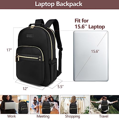 bagswan Laptop Backpack for Women Bookbag: 15.6 inch Work Computer Bags Stylish Business Travel BackPacks Purse with USB Charging Port Anti-theft Waterproof College Bag for Adult Nurse BLACK