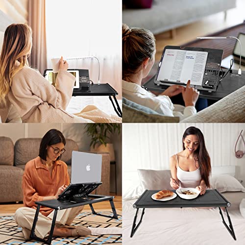 GKTG Lap Desk for Laptop Folding, Portable Laptop Desk for Bed Couch Sofa Floor, Foldable Adjustable Laptop Bed Table with Cooling Fans Built-in10000mAh Rechargeable Mobile Power Pack, USB LED Light